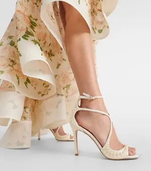 JIMMY CHOO Bridal Azia Embellished Leather Sandals - White