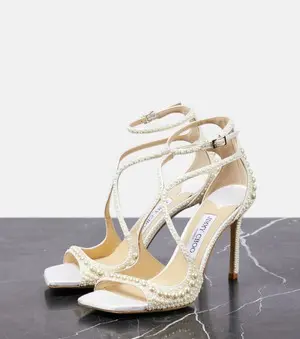 JIMMY CHOO Bridal Azia Embellished Leather Sandals - White