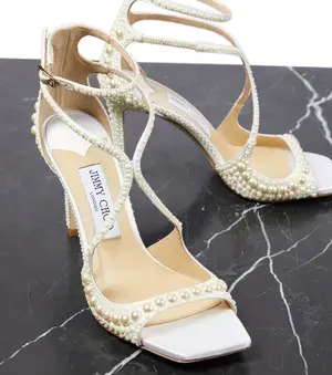 JIMMY CHOO Bridal Azia Embellished Leather Sandals - White