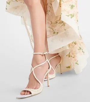 JIMMY CHOO Bridal Azia Embellished Leather Sandals - White