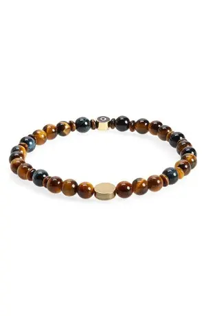 Caputo & Co Evil Eye Beaded Stretch Bracelet - Tiger Eye