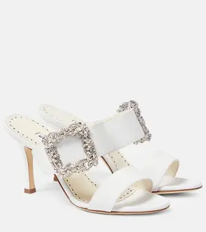 Manolo Blahnik Gable Jewel Crêpe De Chine Mules - White