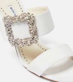 Manolo Blahnik Gable Jewel Crêpe De Chine Mules - White