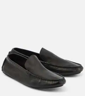 THE ROW Lucca Leather Moccasins - Black