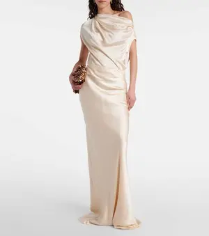 THE SEI Draped Silk Satin Top - White