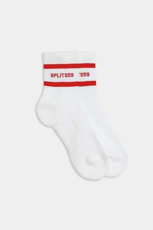 Splits59 Logo Stripe Quarter Socks - White/lotus Red