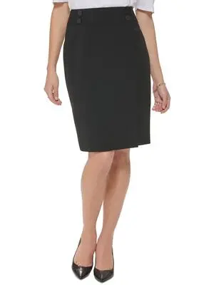 Calvin Klein Womens Faux Wrap Above Knee Pencil Skirt - Black