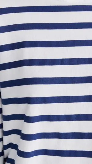 ASKK NY Printed Cropped Long Sleeve Top - Thin Navy Stripe