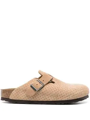 BIRKENSTOCK Boston Bs Perforated Suede Mules - Neutrals