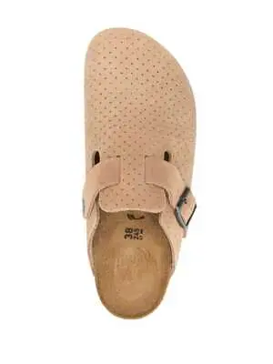 BIRKENSTOCK Boston Bs Perforated Suede Mules - Neutrals
