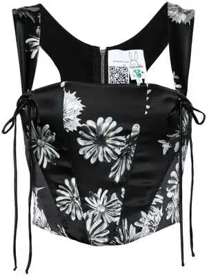 Natasha Zinko Floral-print Corset Top - Black