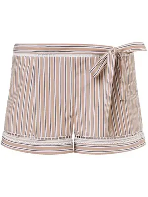 Alberta Ferretti Bow-embellished Striped Mini Shorts