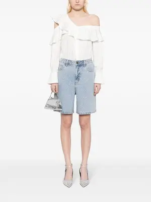 SELF-PORTRAIT Crystal-embellished Denim Shorts