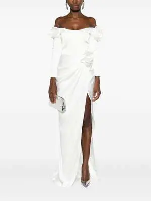 ANA RADU Floral-appliqué Draped Gown