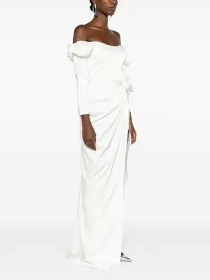 ANA RADU Floral-appliqué Draped Gown