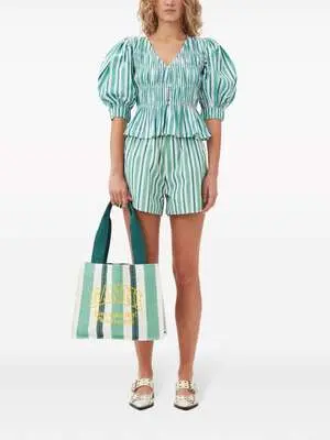 GANNI Striped Cotton Mini Shorts