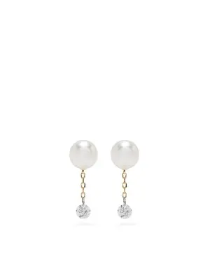Mizuki 14kt Pearl And Diamond Stud Earrings - Gold