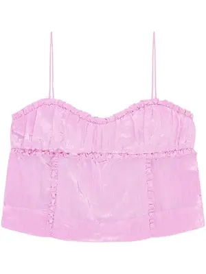 GANNI Ruffle-trim Satin Top
