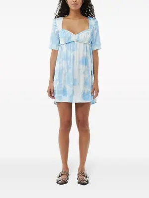 GANNI Graphic-print Satin Mini Dress