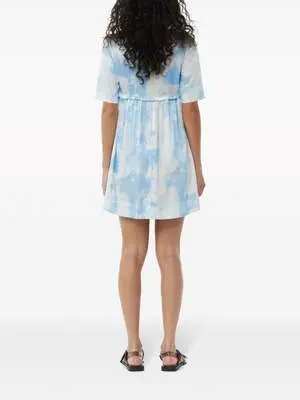 GANNI Graphic-print Satin Mini Dress