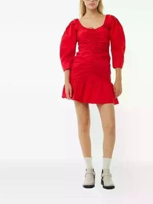GANNI Gathe Poplin Mini Dress - Red