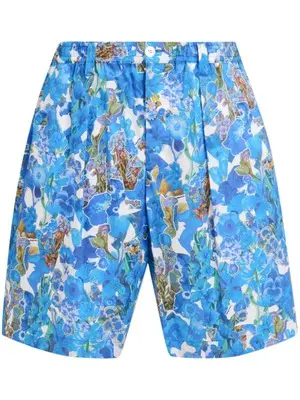 Marni Floral-print Cotton Shorts - Blue