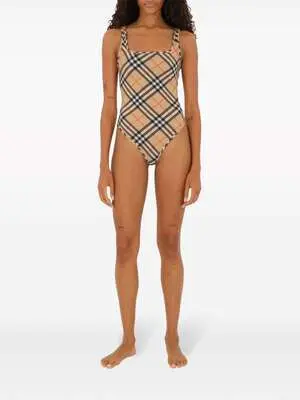 Burberry Check-pattern Swimsuit - Neutrals