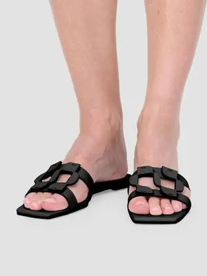 Simkhai Monogram Leather Sandals - Black
