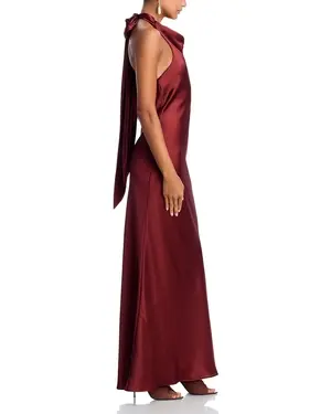 Aqua Charmeuse Halter Neck Maxi Dress - Nutmeg