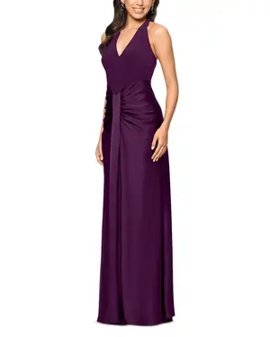 Aqua Halter Mixed Media Gown - Plum