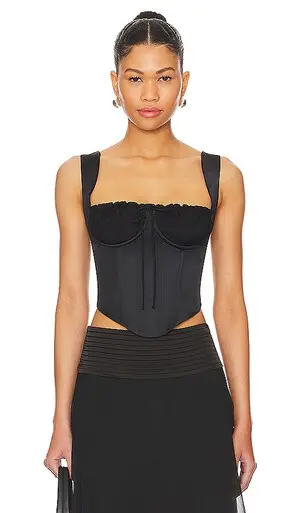 GUIZIO Ruched Cup Bustier Top - Black