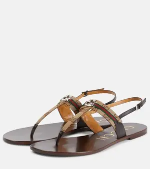 Gucci Leather-trimmed Thong Sandals