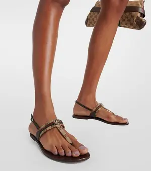 Gucci Leather-trimmed Thong Sandals