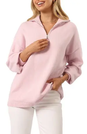 PETAL & PUP Whistler Quarter Zip Sweater - Pink