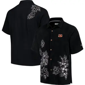 Tommy Bahama Cincinnati Bengals Hibiscus Camp Button-up Shirt - Black