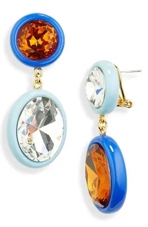 Lele Sadoughi Crystal Medallion Mismatched Drop Earrings - Sky Cobalt