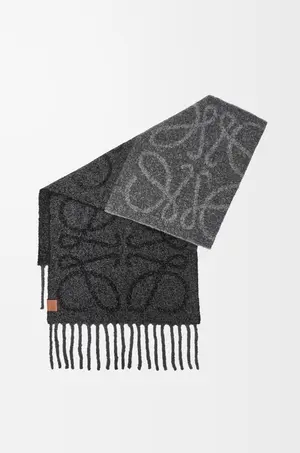 Loewe Anagram Scarf In Alpaca And Wool - Dark Grey/black