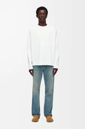 Loewe Luxury Loose Fit Long Sleeve T-Shirt In Cotton - White