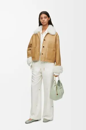 Loewe Jacket In Curly Merino Shearling - White/gold