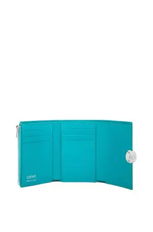 Loewe Pebble Small Vertical Wallet In Shiny Nappa Leather Skin Deep Turquoise