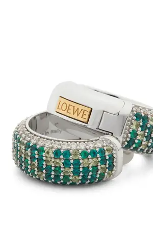Loewe LOEWE Pavé Hoop Earrings Silver/green