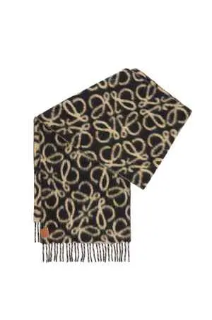 Loewe Anagram Scarf In Alpaca And Wool Blend Beige/black