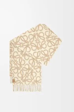 Loewe Anagram Scarf In Alpaca And Wool Blend - Beige/white