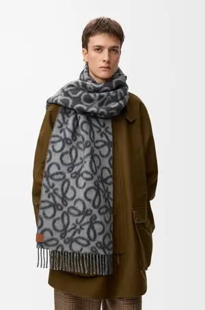 Loewe Anagram Scarf In Alpaca And Wool Blend - Black/grey