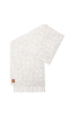 Loewe Anagram Scarf In Alpaca And Wool Blend Grey/ecru