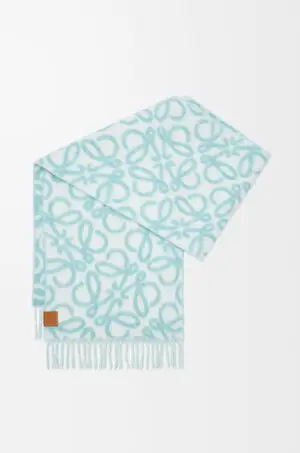 Loewe Anagram Scarf In Alpaca And Wool Blend - Light Blue/white