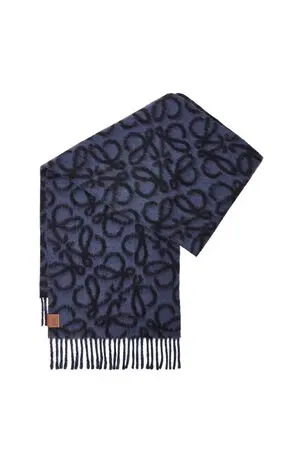 Loewe Anagram Scarf In Alpaca And Wool Blend Navy Blue/blue