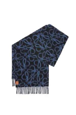 Loewe Anagram Scarf In Alpaca And Wool Blend Navy/black