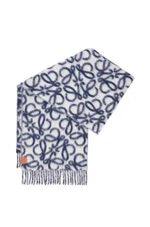 Loewe Anagram Scarf In Alpaca And Wool Blend Navy/white