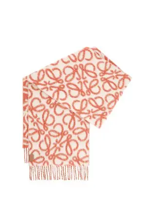 Loewe Anagram Scarf In Alpaca And Wool Blend Orange/white